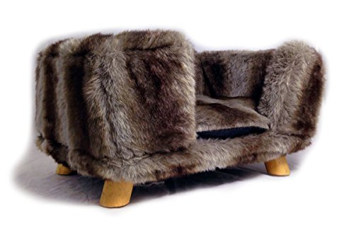 Grey Wolf Fur Rectangular Stool With 4 Pine Legs Pet Bed – Dogoutfit